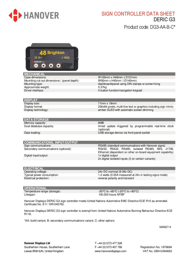 Hanover Steuergerät DG3 - Bus Bosch Service